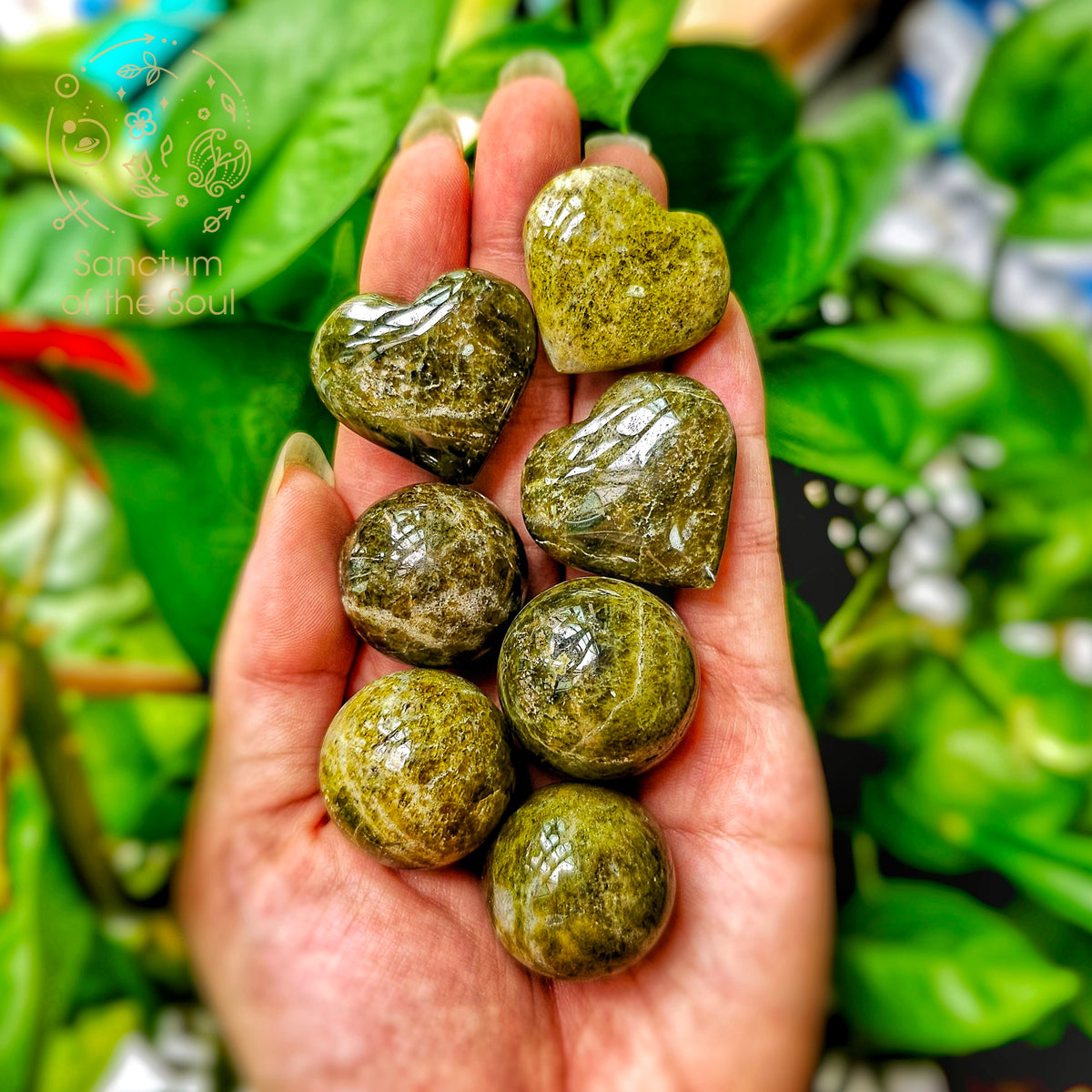 Vesuvianite Mini Hearts & Spheres – Sanctum of the Soul